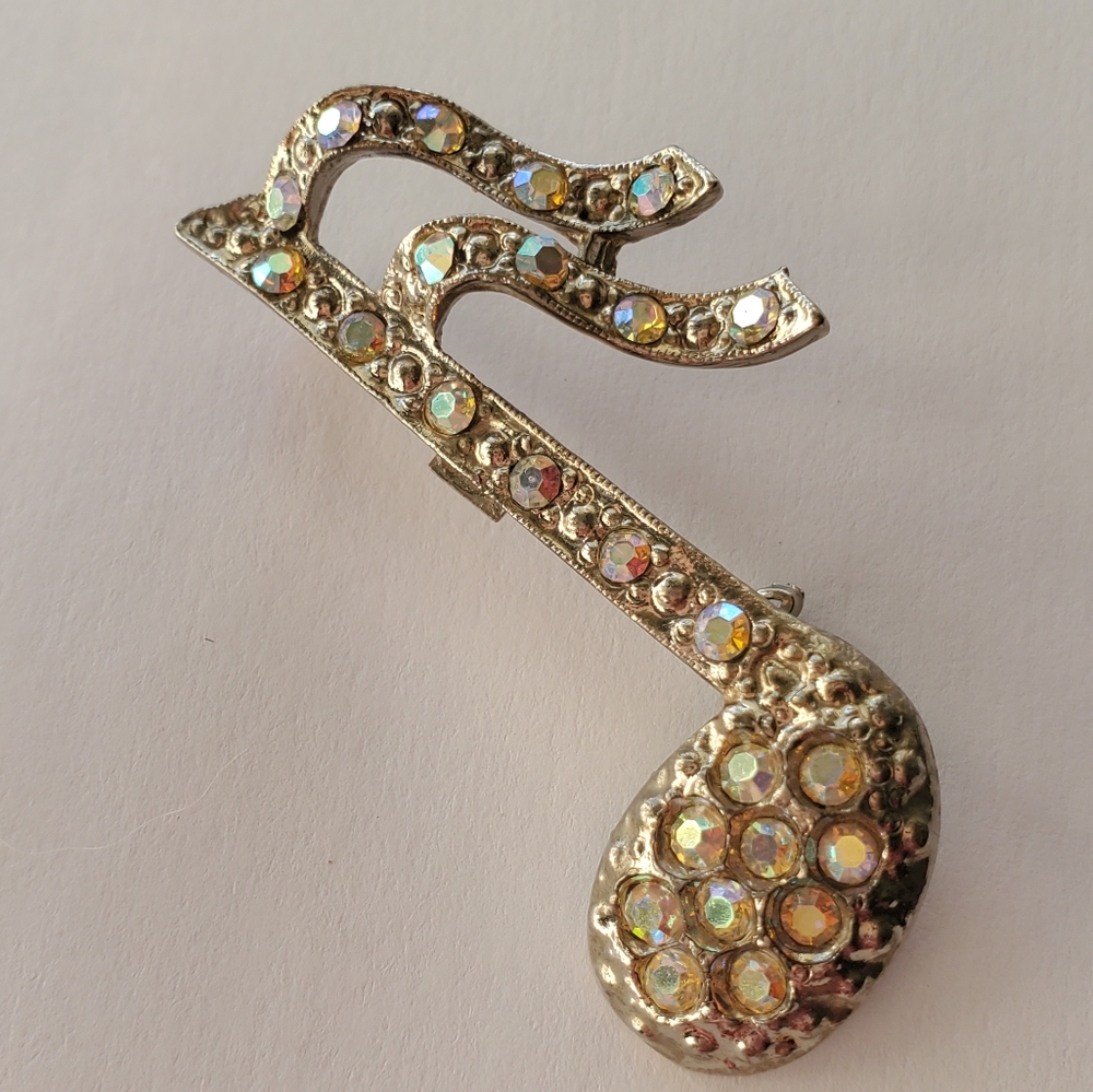 16th Note Musical Symbol Vintage Brooch - Gem